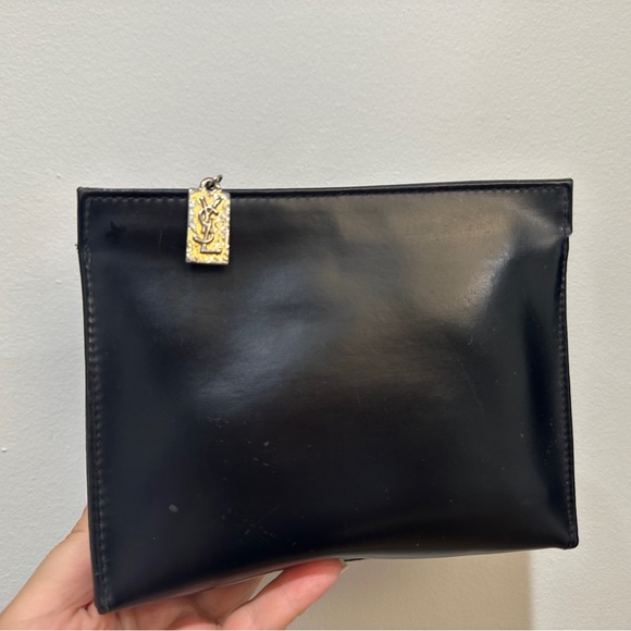 Yves Saint Laurent | Bags | Ysl Black Leather Pouch Zipper Clutch ...